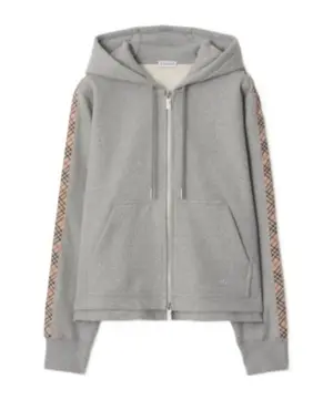 Burberry Zip-up Drawstring Hoodie With Equestrian Knight Design - Light Gray