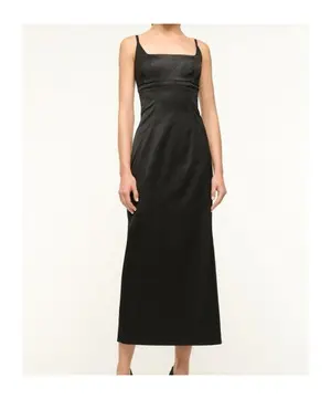 Staud Square Neckline Maxi Dress With Slit Detail