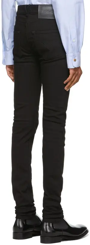 Versace Logo Patch Slim-fit Jeans - Black