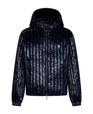 Emporio Armani Logo Embroidered Quilted Hooded Jacket
