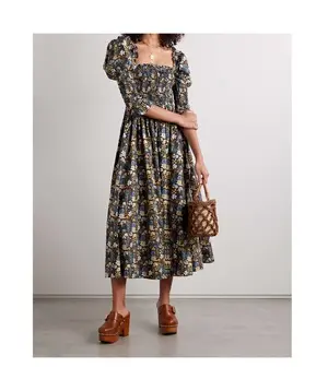 DÔEN Floral Square Neck Midi Dress
