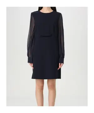 Max Mara Ritmo Crewneck Long-sleeved Dress With Sheer Sleeves - Black