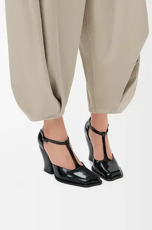 Loewe T-bar Chunky Heel Pumps - Black