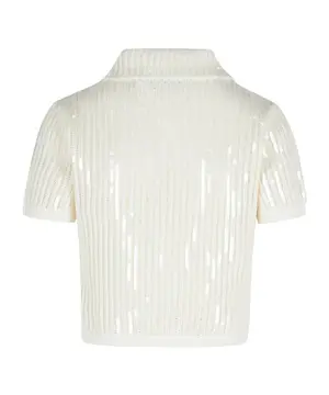 SELF-PORTRAIT Sequined Crochet Cropped Cardigan - White