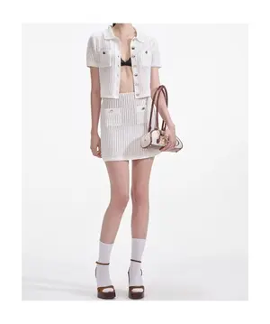 SELF-PORTRAIT Sequined Crochet Cropped Cardigan - White