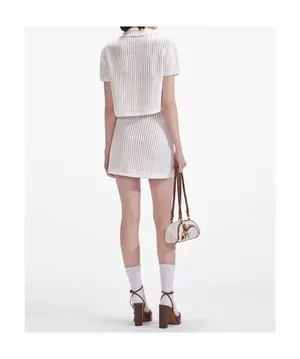SELF-PORTRAIT Sequined Crochet Cropped Cardigan - White