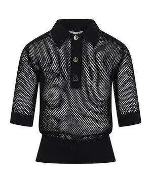 Sportmax Short-sleeved Mesh Top With Button Detail - Black