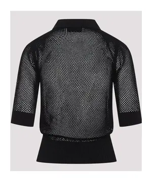Sportmax Short-sleeved Mesh Top With Button Detail - Black