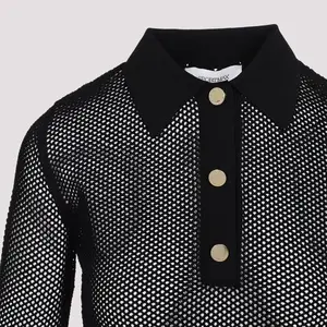 Sportmax Short-sleeved Mesh Top With Button Detail - Black