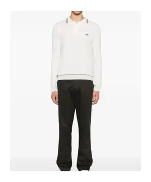 AUTRY Logo Embroidered Long-sleeve Polo Shirt - Ivory