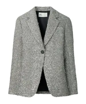 Tory Burch Tweed Blazer With Notched Lapel - Metallic Silver