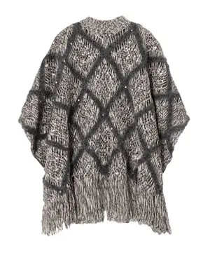 Brunello Cucinelli Diamond Pattern Poncho With Sequins And Tassels