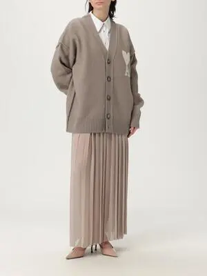 AMI Paris Pleated Maxi Skirt - Gray