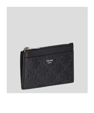 Celine Zipped Card Holder In Calfskin With Triomphe Embossed