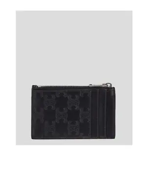 Celine Zipped Card Holder In Calfskin With Triomphe Embossed