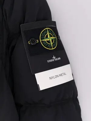Stone Island Logo Patch Zip Up Hooded Jacket - Black