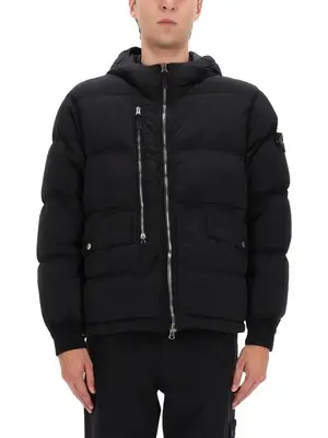Stone Island Zipped Down Jacket With Drawstring Hood - Black