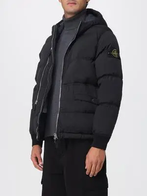 Stone Island Zipped Down Jacket With Drawstring Hood - Black