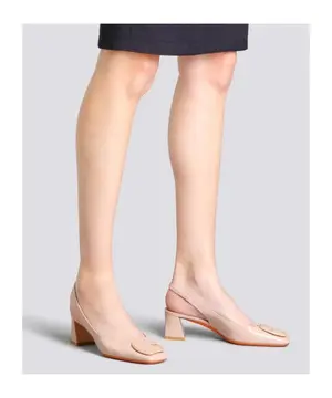 Santoni Slingback Square Toe Block Heel Pumps - Pink