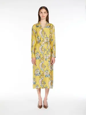 Max Mara Printed Long Sleeve Midi Shirt Dress