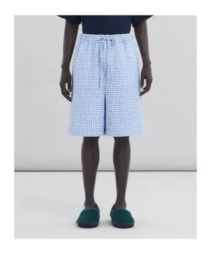 Marni Checked Drawstring Shorts - Light Blue White