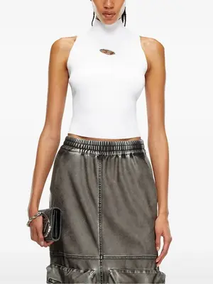 DIESEL® Ribbed-knit Mock Neck Top With Logo Detail