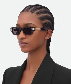 Bottega Veneta Rectangular Sunglasses - Black/gray