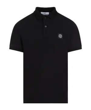 Stone Island Logo Patch Short Sleeve Polo Shirt - Black