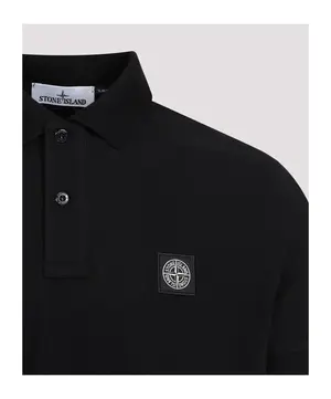 Stone Island Logo Patch Short Sleeve Polo Shirt - Black