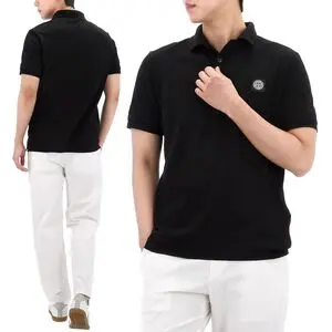 Stone Island Logo Patch Short Sleeve Polo Shirt - Black