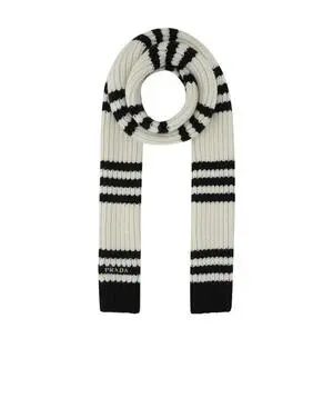 Prada Logo Cashmere Scarf - White