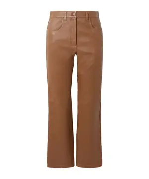 JOSEPH Duke Cropped Leather Flared Pants - Lightbrown