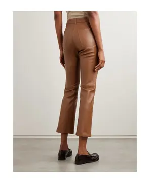 JOSEPH Duke Cropped Leather Flared Pants - Lightbrown