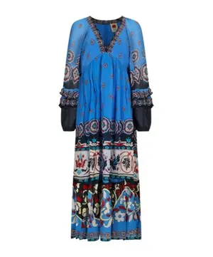 Farm Rio V-neck Maxi Dress With Long Balloon Sleeves And Printed Fabric