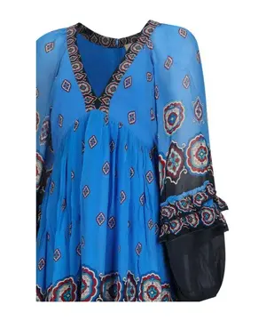 Farm Rio V-neck Maxi Dress With Long Balloon Sleeves And Printed Fabric