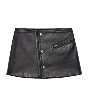 Prada Leather Mini Skirt With Snap Front Closure