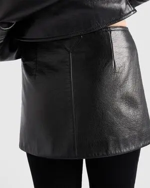 Prada Leather Mini Skirt With Snap Front Closure