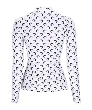 MARINE SERRE Crescent Print Long-sleeve Turtleneck Top - White