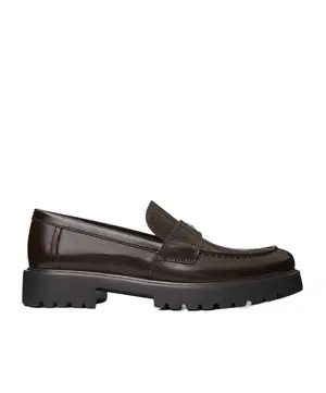 Tory Burch Logo-plaque Lug Sole Loafers - Cocoa