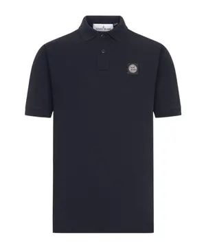 Stone Island Logo Patch Cotton Polo Shirt - Navy Blue