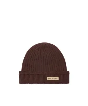 Burberry Logo Patch Knitted Beanie - Treacle Brown