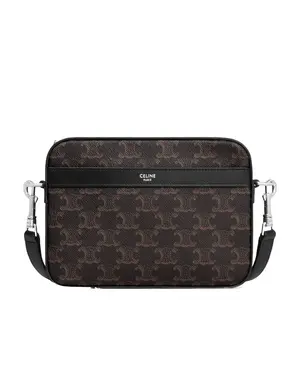 Celine Small Messenger Bag In Triomphe Canvas And Calfskin - Black