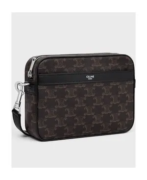 Celine Small Messenger Bag In Triomphe Canvas And Calfskin - Black