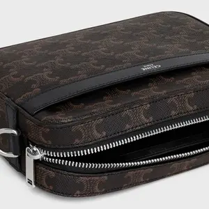 Celine Small Messenger Bag In Triomphe Canvas And Calfskin - Black