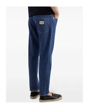 Dolce & Gabbana Logo Plaque Straight Leg Jeans - Blue