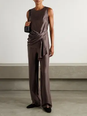Loulou De Saison Kadala Patchwork Straight-leg Casual Pants - Dark Brown