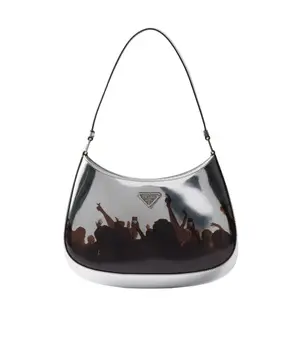 Prada Cleo Printed Brushed Leather Shoulder Bag - Silver