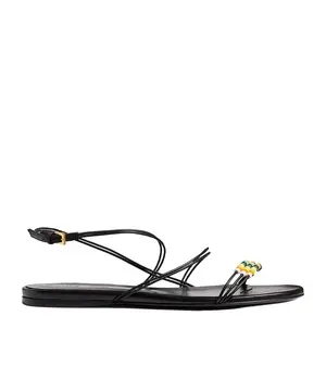 Khaite Embellished Beaded Ankle Strap Sandals - Black