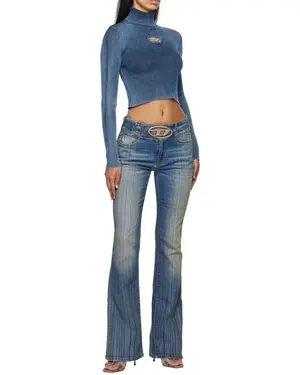 DIESEL® High-neck Cropped Ribbed Top With Embellished Logo