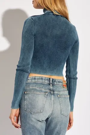 DIESEL® High-neck Cropped Ribbed Top With Embellished Logo